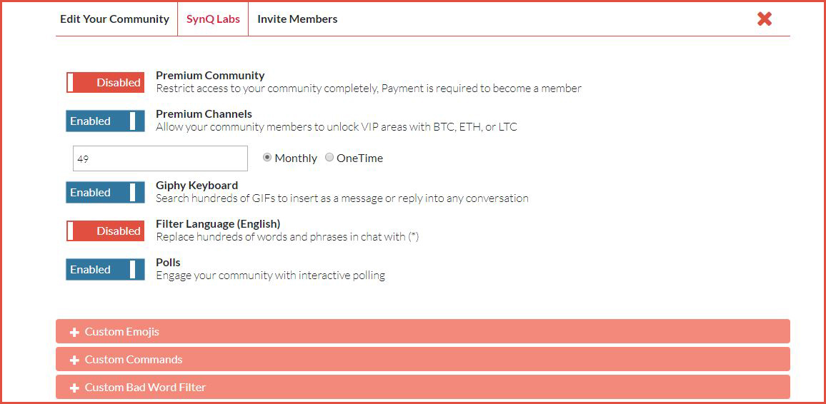 Advanced Community Settings • SynQ